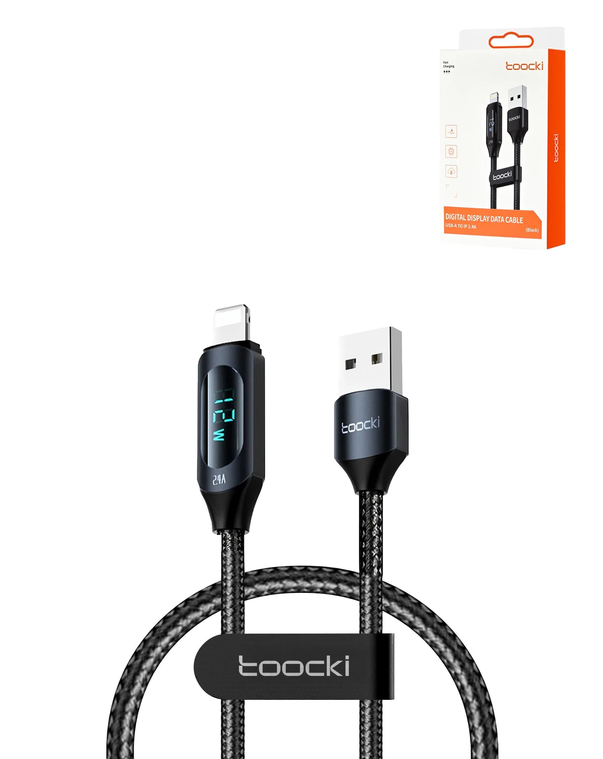 Toocki USB A-L Non-MFI Fast Charging Data Cable with Display (BLACK ...
