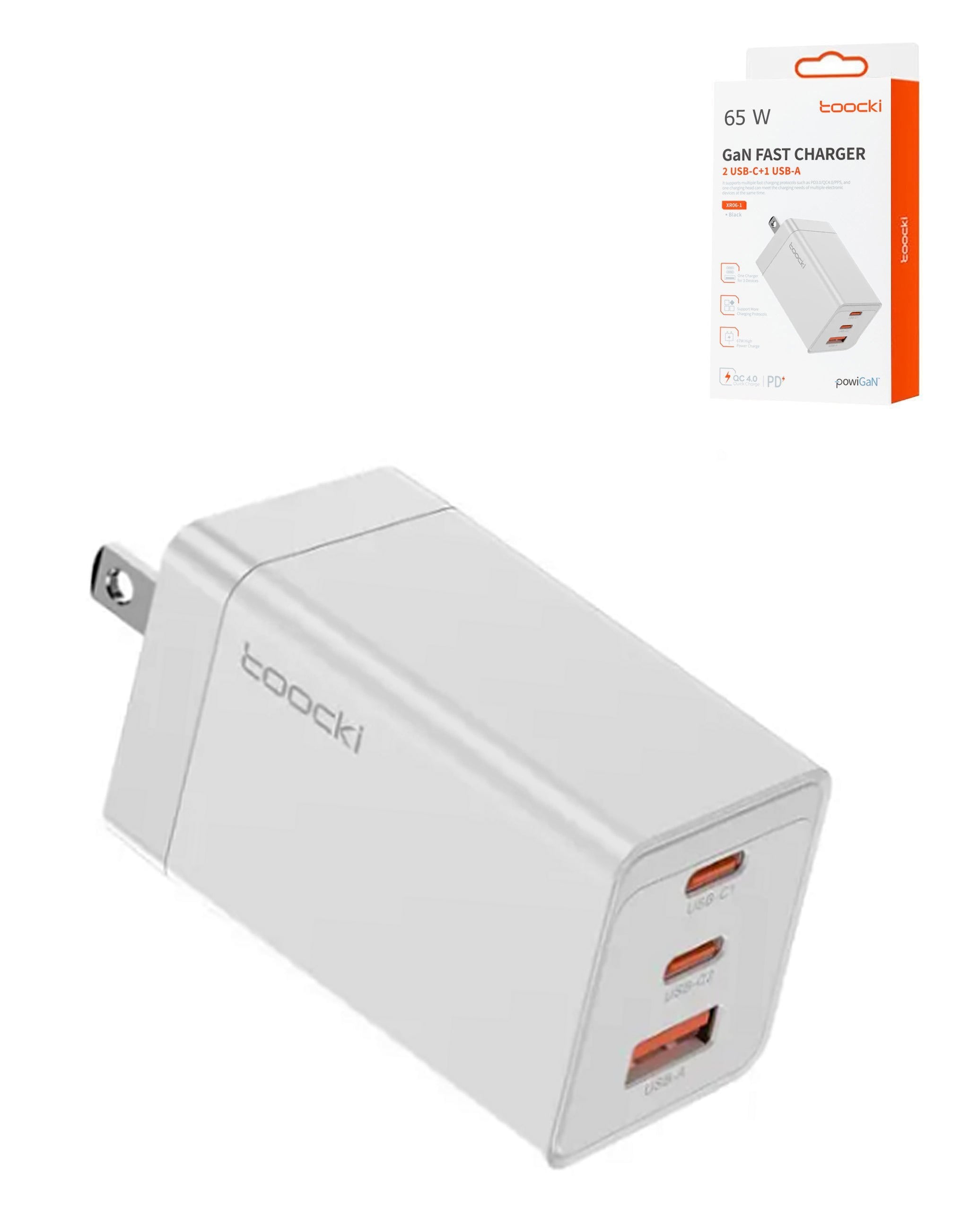 Toocki 67W USB A+ 2x USB C Fast GaN Charger (WHITE) (Only Ground Shipping)