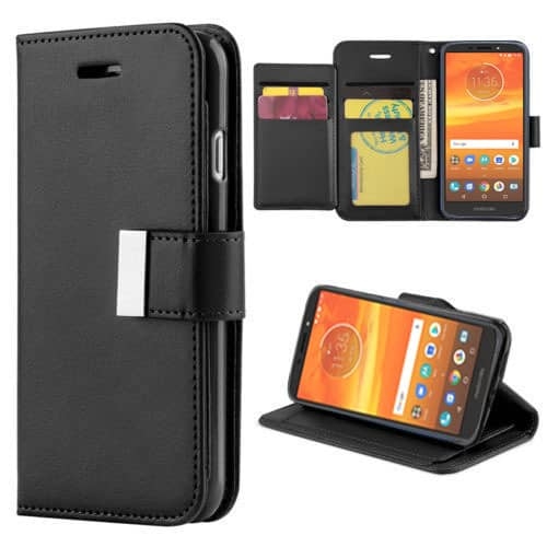 Moto E6 Design Wallet with Extra Pocket Case - BLACK (Only Ground Shipping)