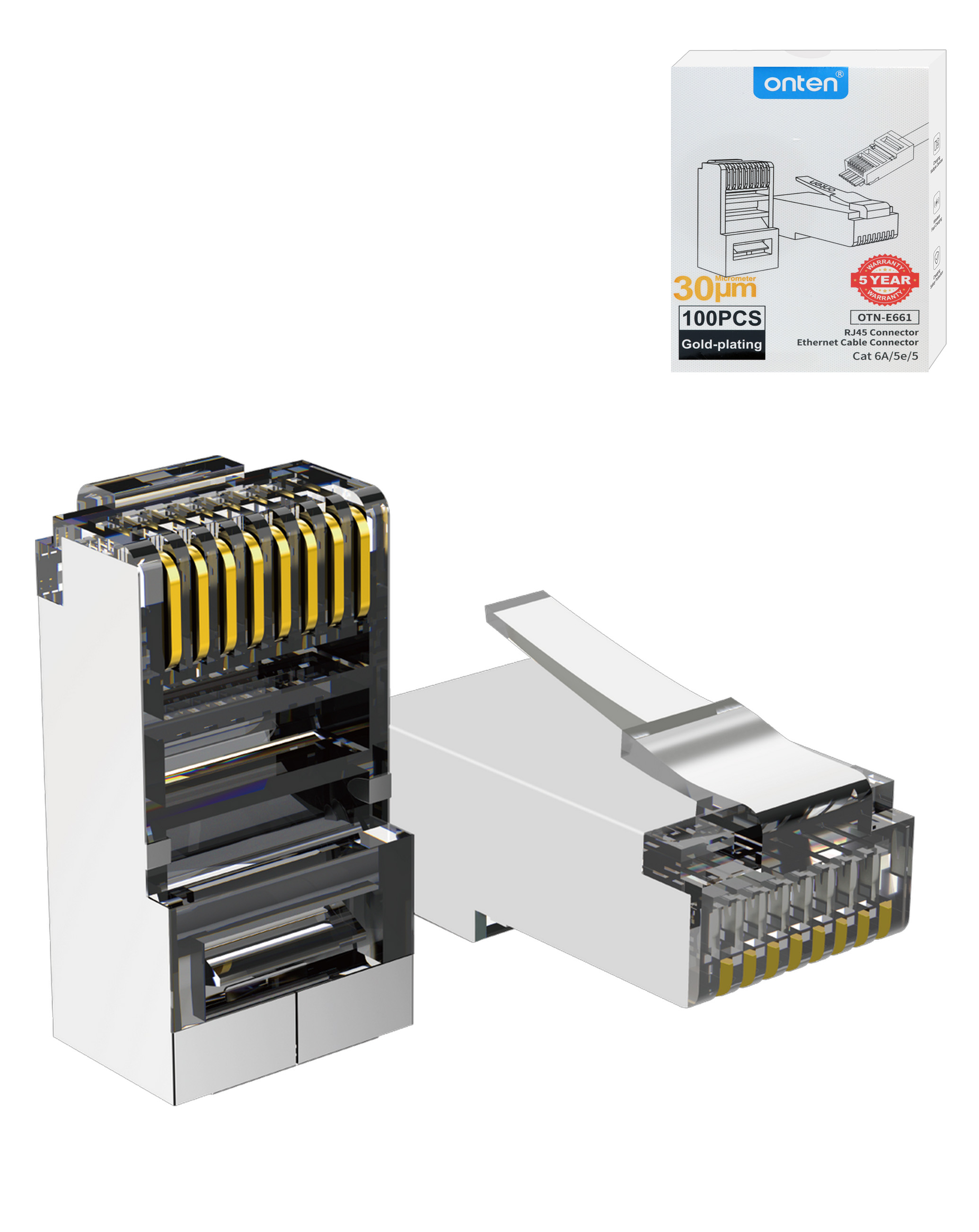 Onten RJ45 Connector Ethernet Cable (30?M Gold Plated) (Cat 6) (100 ...