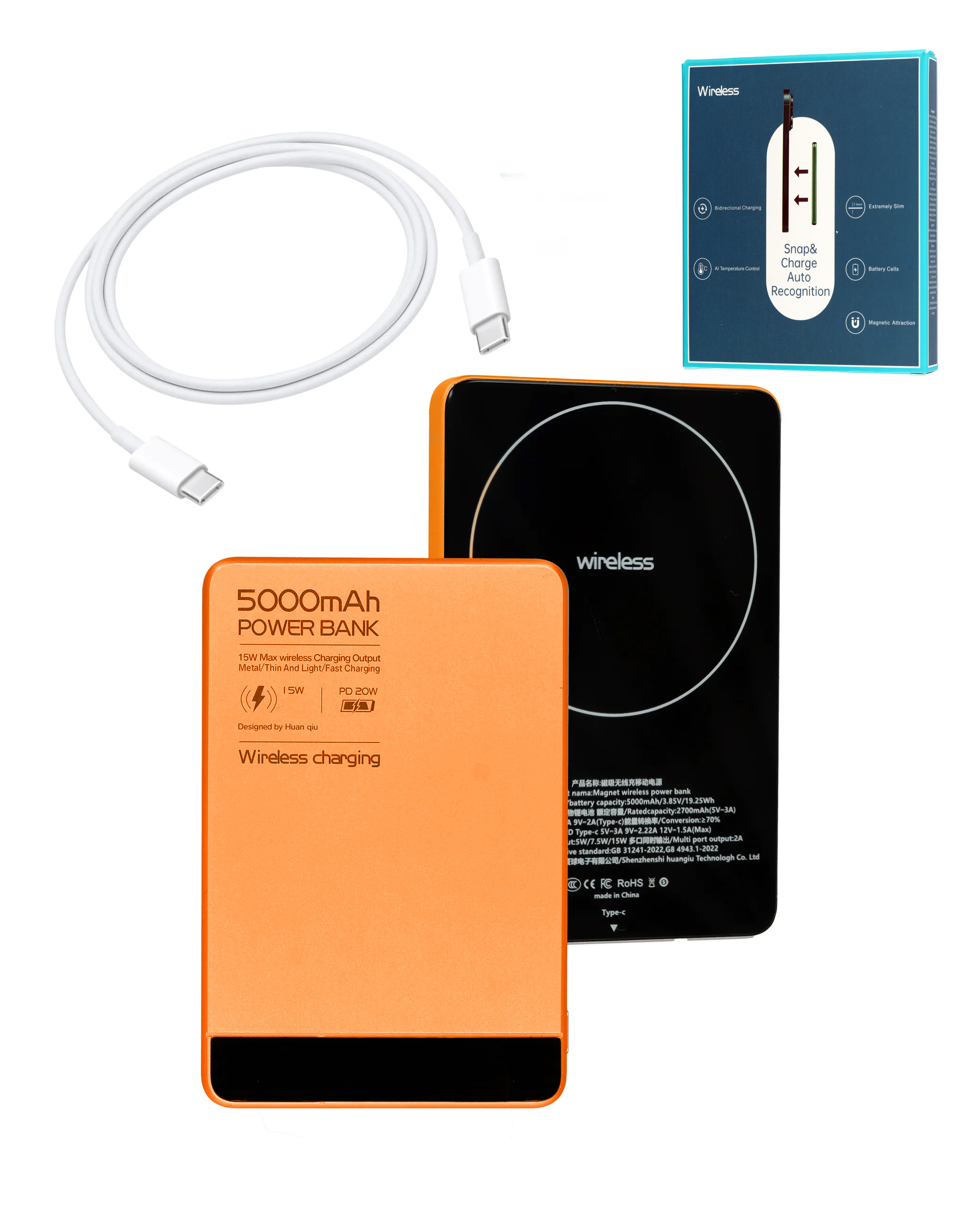 Wireless Charging MS Power Bank (ORANGE) (5000 mAh / 15W) (Only Ground ...
