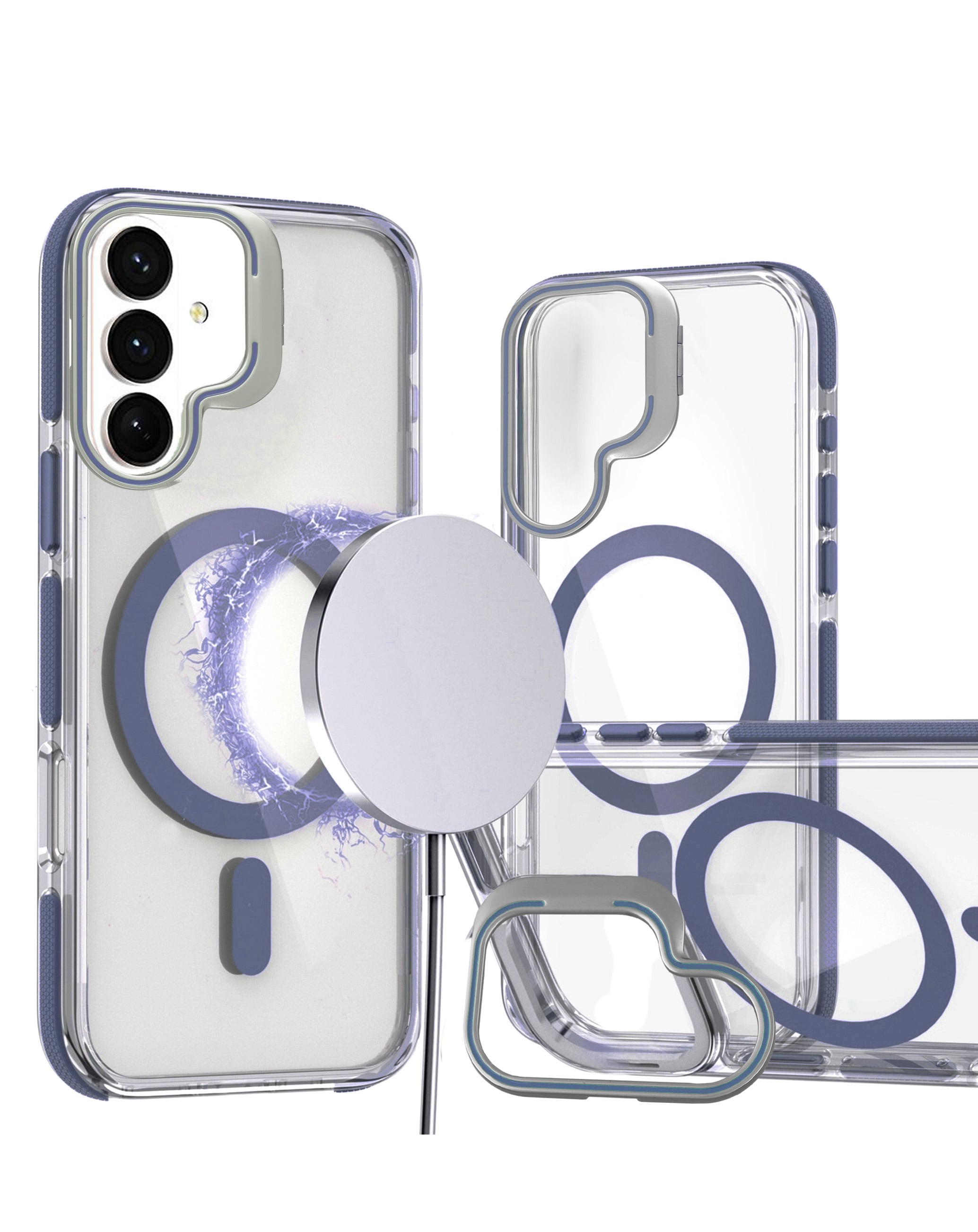 Thin Magnetic Clear Case with Camera Stand Kickstand - BLUE for Galaxy ...