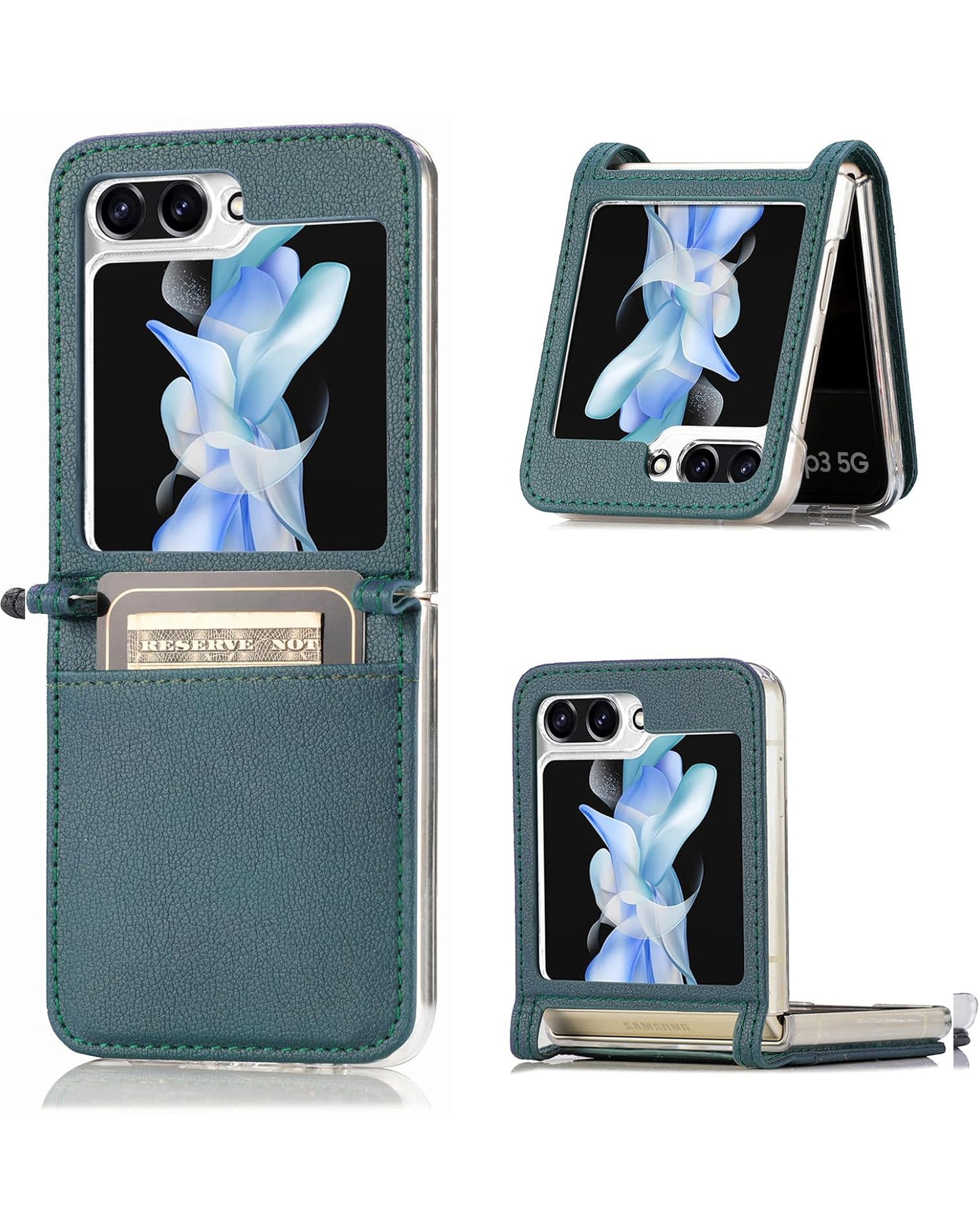 Genuine Leather Case for Galaxy Z Flip 6 / Z Flip 7 FE - GREEN (Only ...