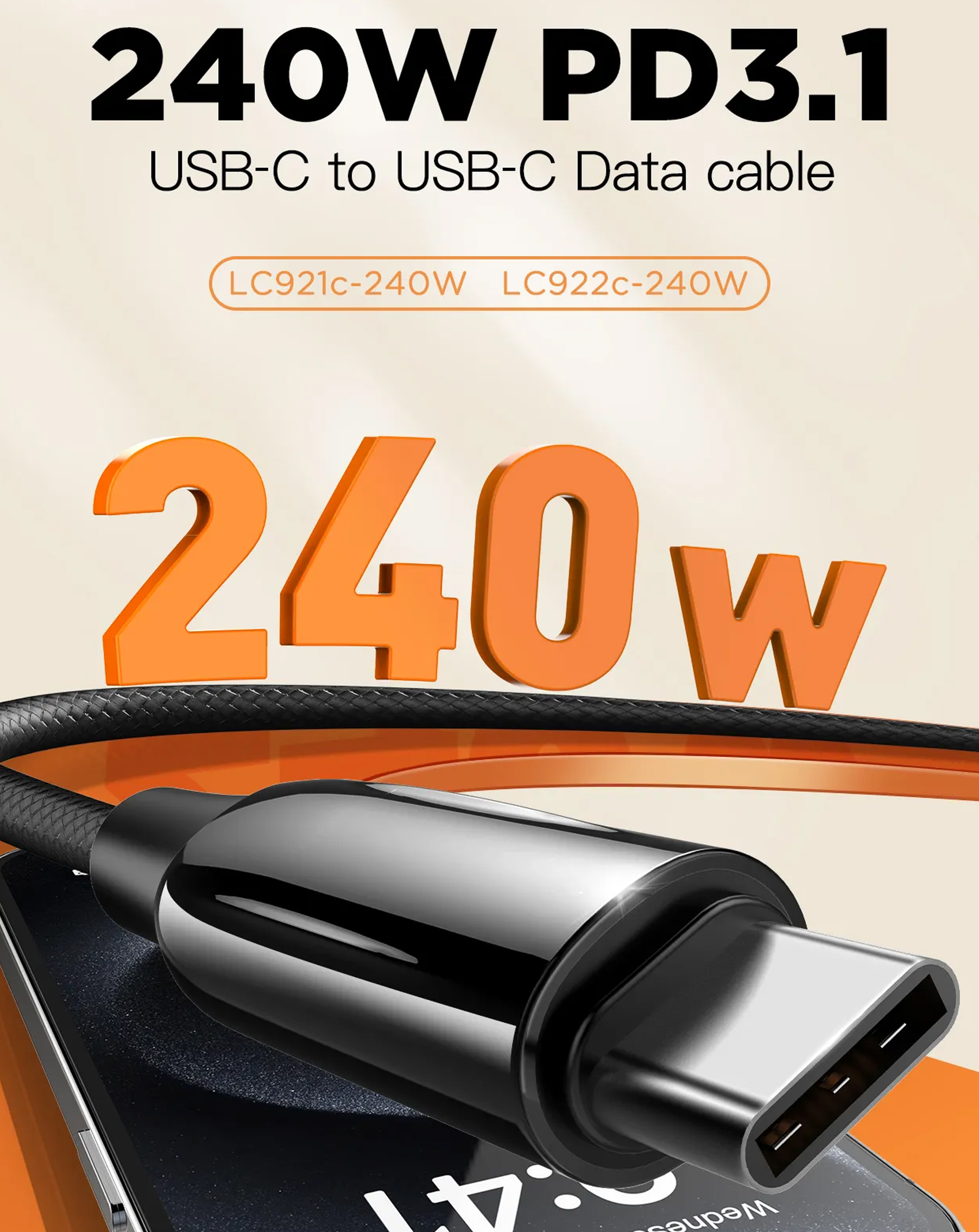 LDNIO LC921-240W PD-3.1 USB C-C Fast Charging Cable (BLACK) (3ft) (240W ...