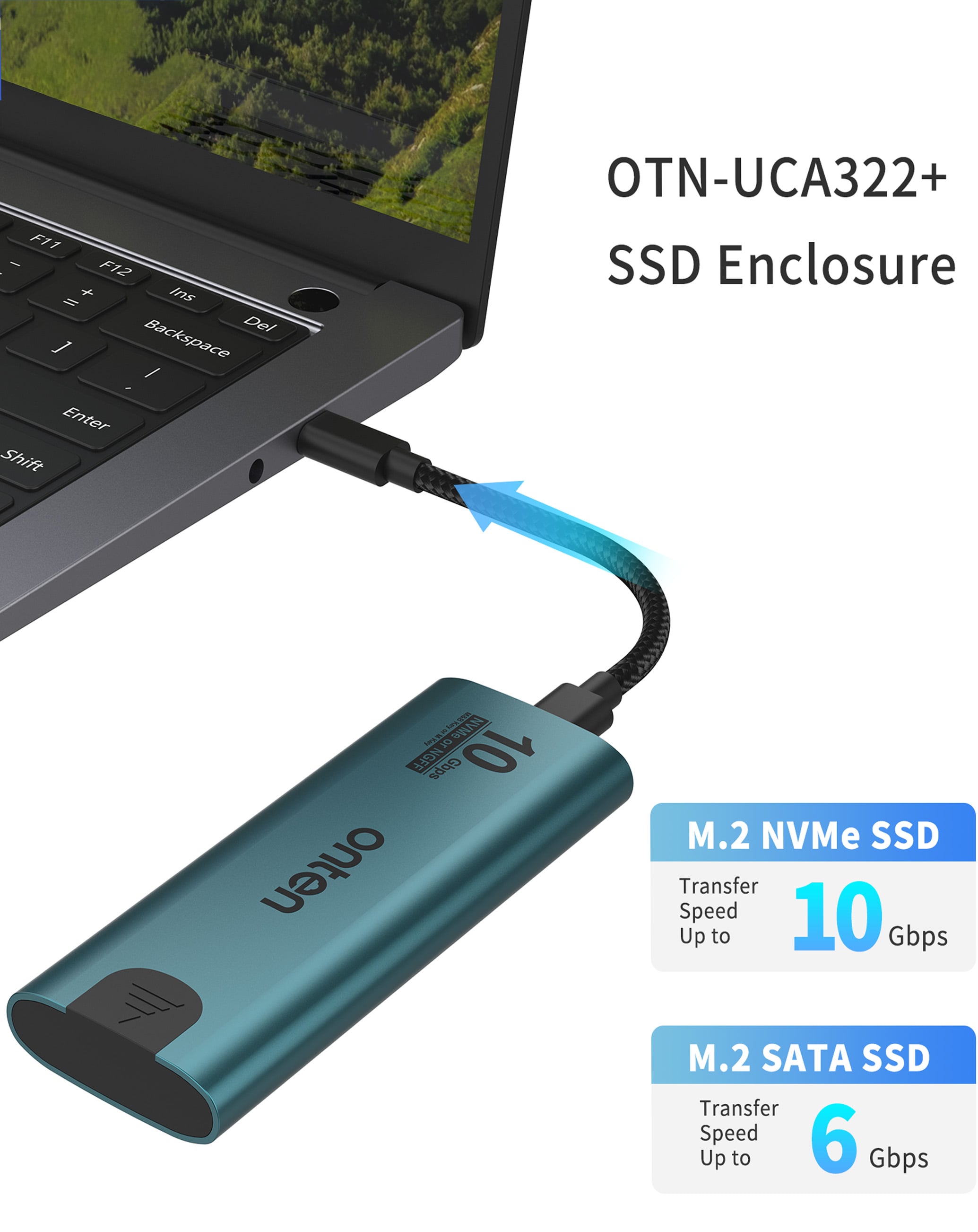 Onten B+M Key SSD Enclosure (Support NVMe and NGFF) (10gbps)