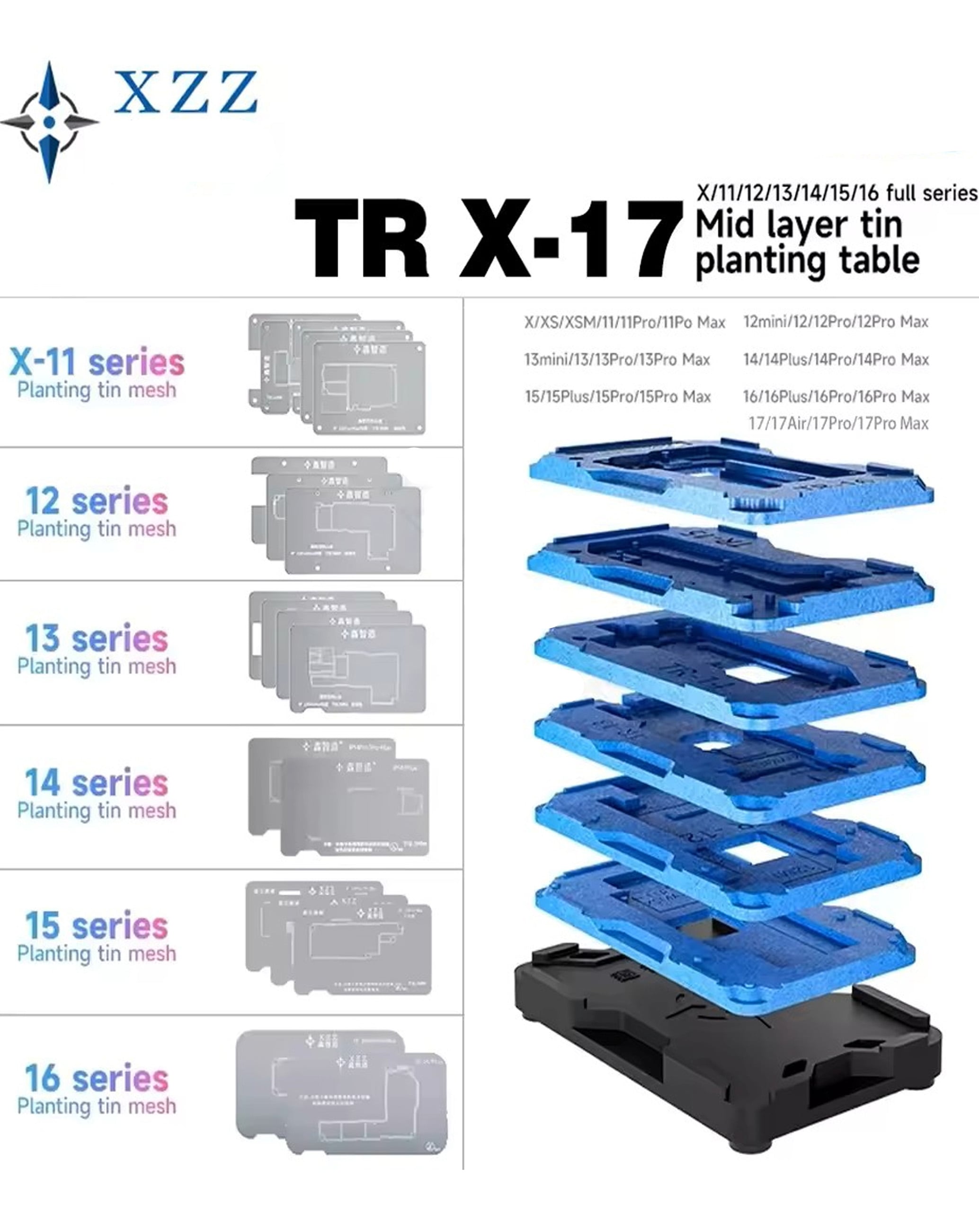 XinZhiZao TR 35-in-1 Middle Layer BGA Reballing Stencil Platform Set ...